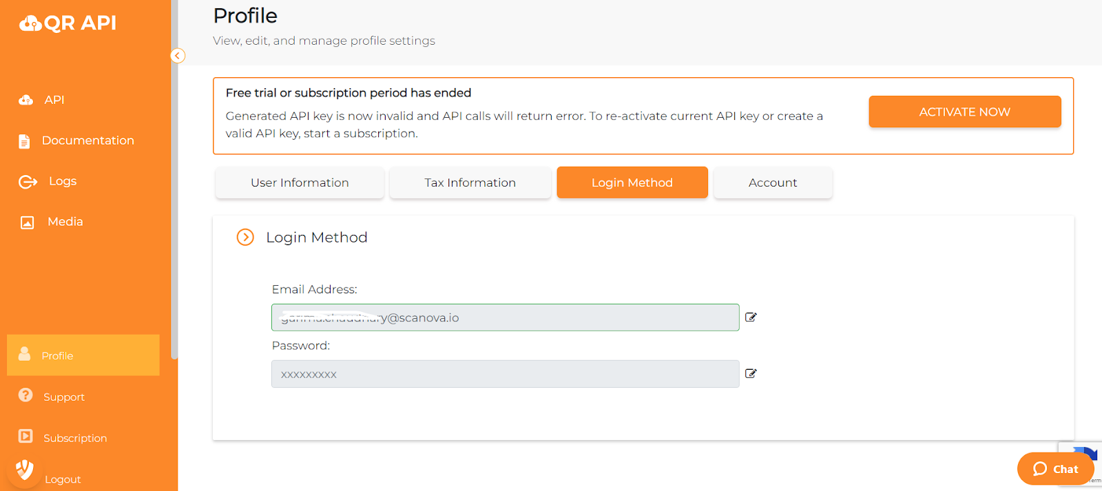 Change Password – QR API