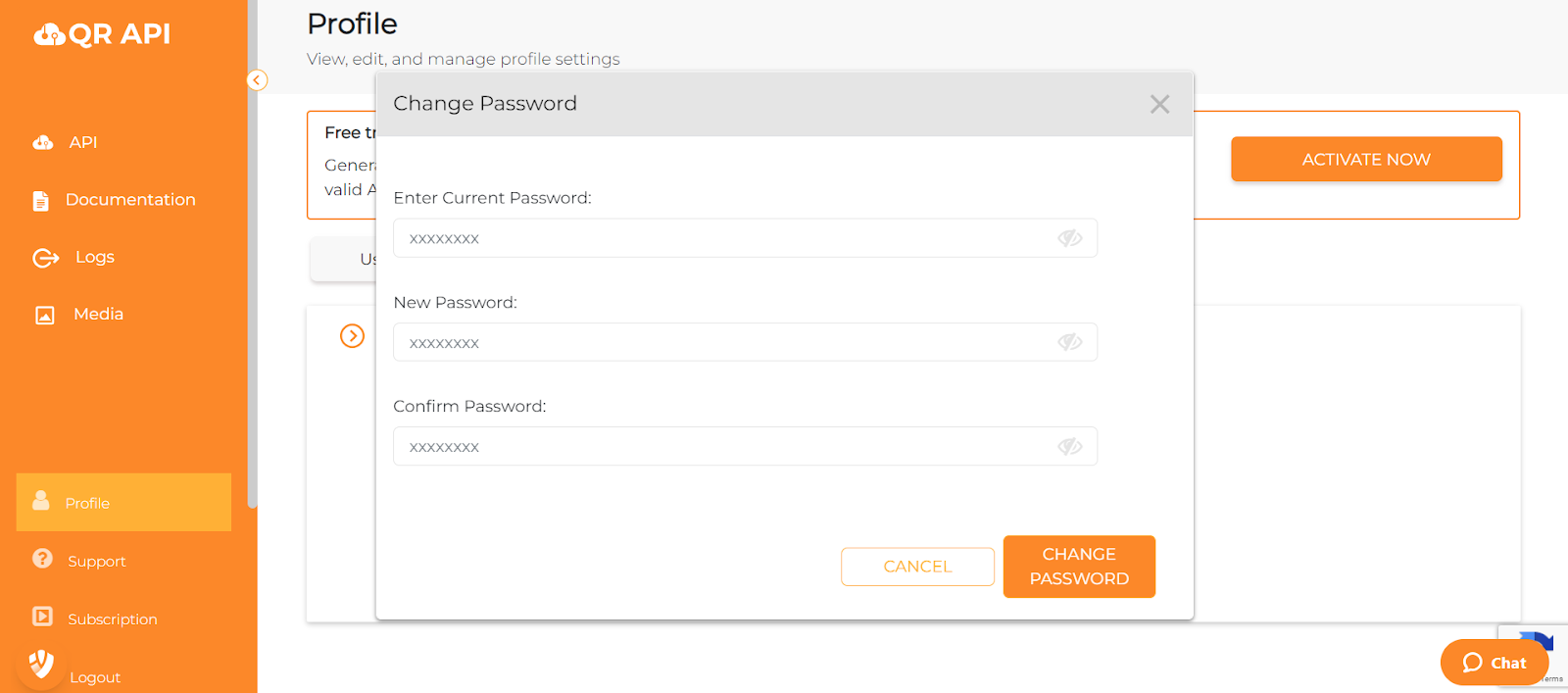 Change Password – QR API